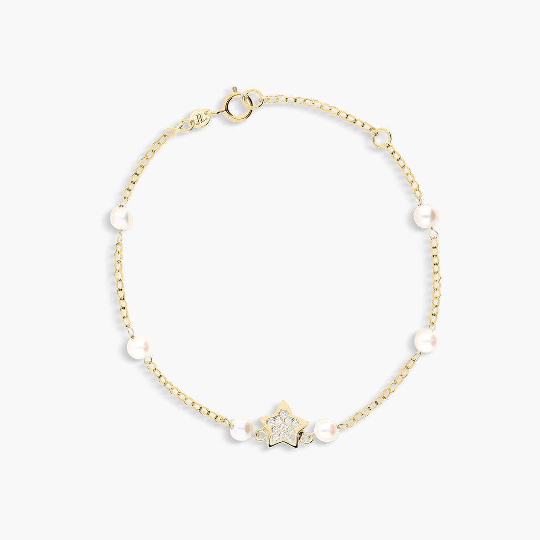 Children's 18ct gold bracelet with pearls and star-shaped cubic ...